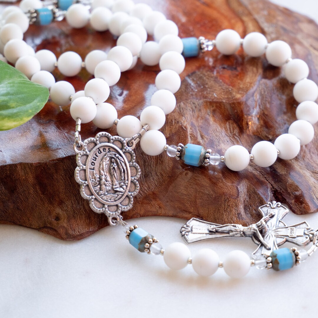 Our Lady of Lourdes Rosary Catholic Gift Handmade Rosary Genuine Stone ...