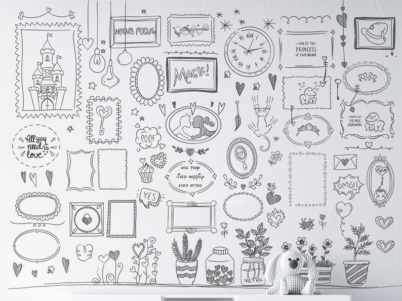 Kids Room Photo Frame Wallpaper, Picture Frames Set Wall Murals ...