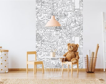 Kids Room Doodles Wallpaper, Color Me 500 Different Little Monsters ...