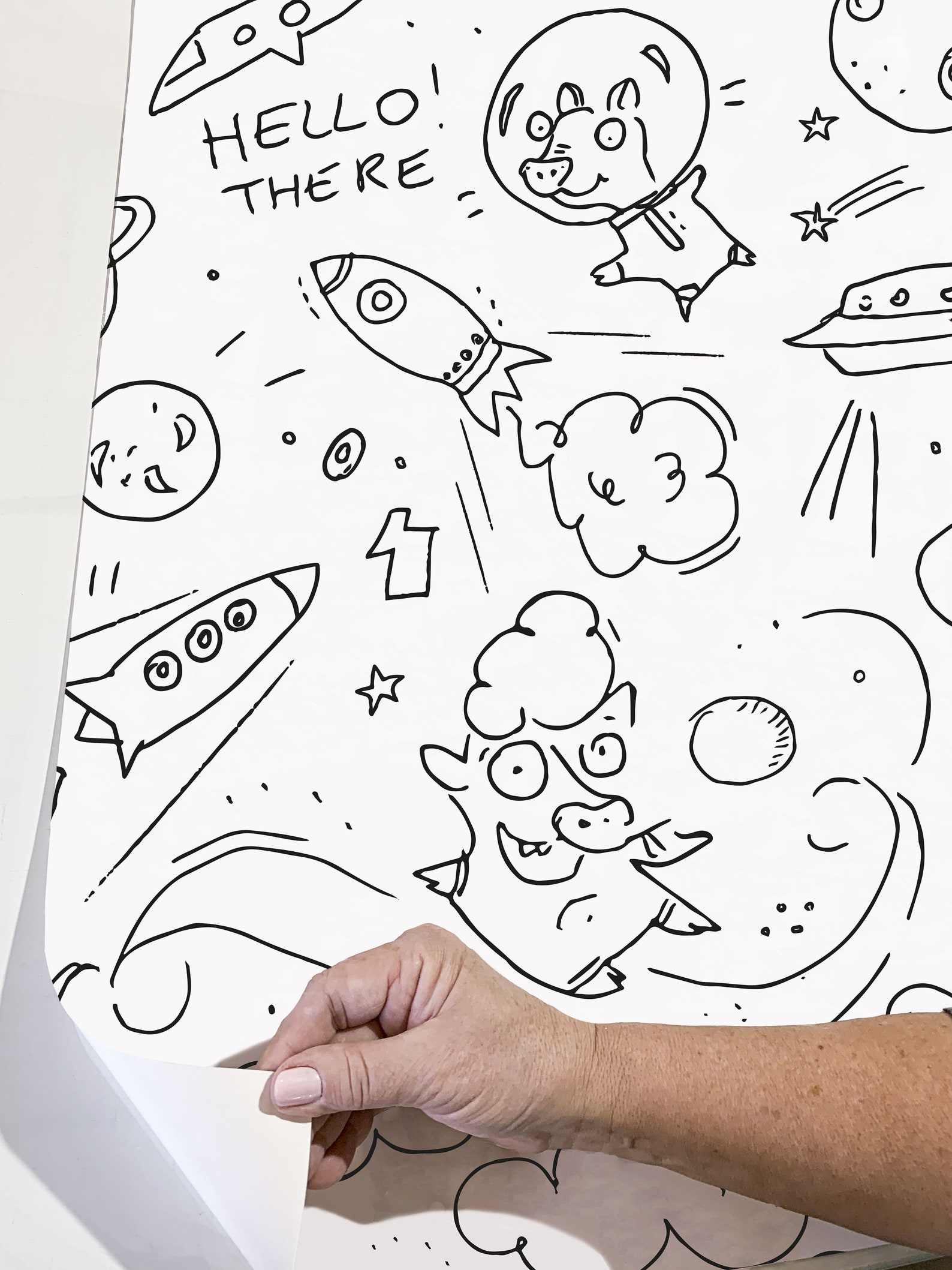 Pigs Colouring Book Removable Wallpaper, Kids Room Doodles Piglet ...