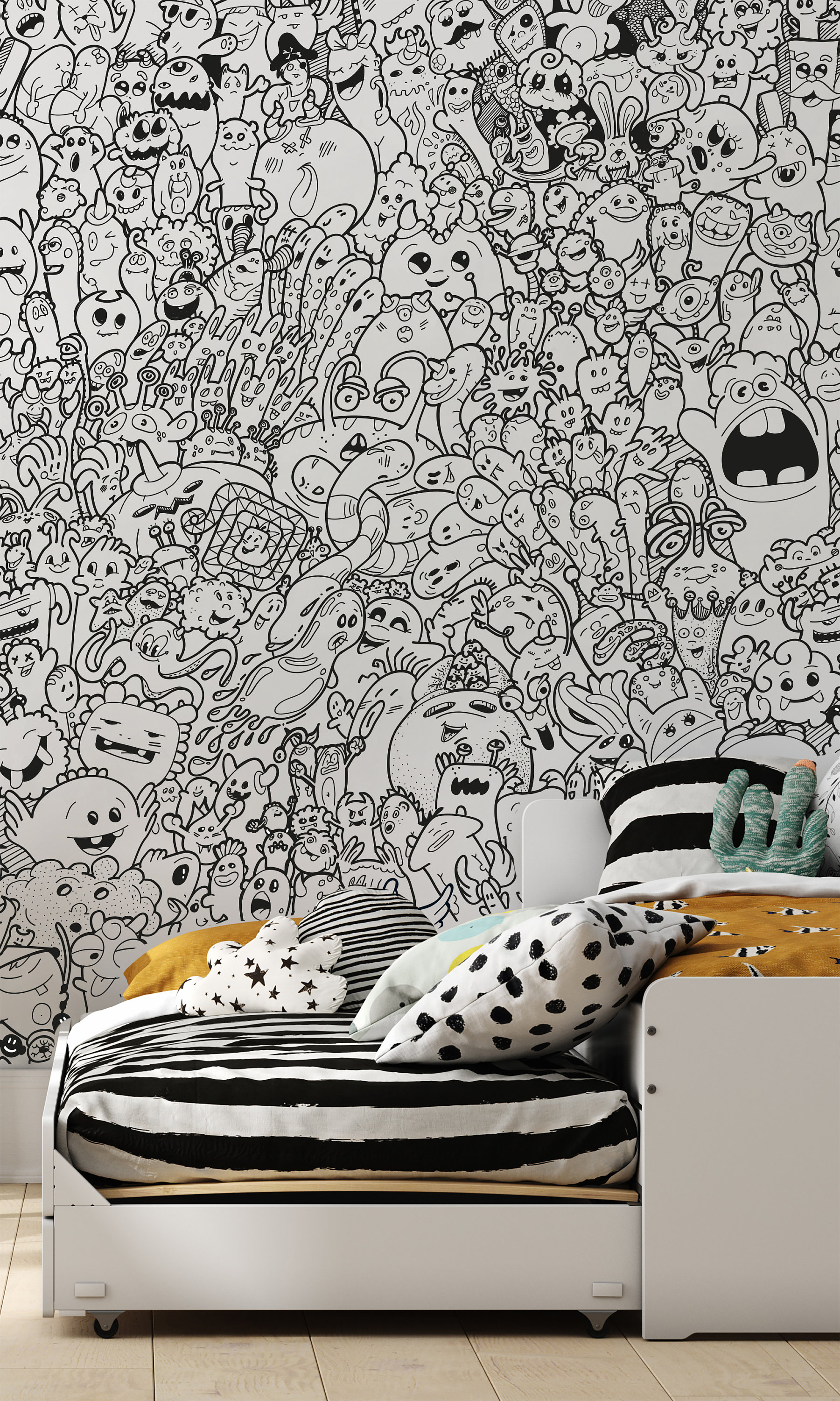 Kids Room Doodles Wallpaper Color Me 500 Different Little - Etsy