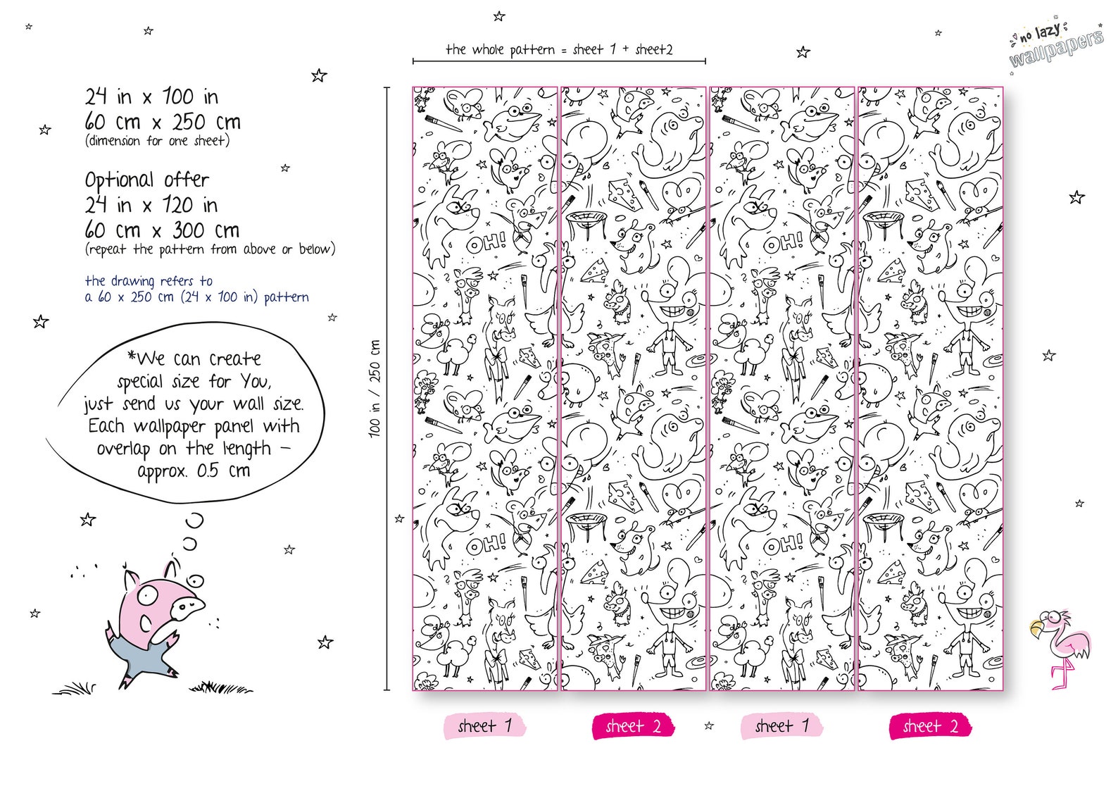 Colouring Book Removable Wallpaper, Kids Room Doodles Animals Wallpaper ...