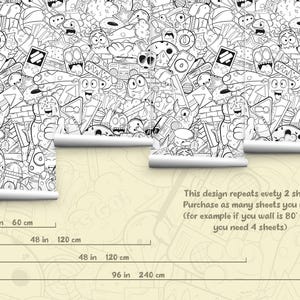 Cartoon Colouring Doodles Wallpaper, Teens Room Wallpaper, Color Me ...