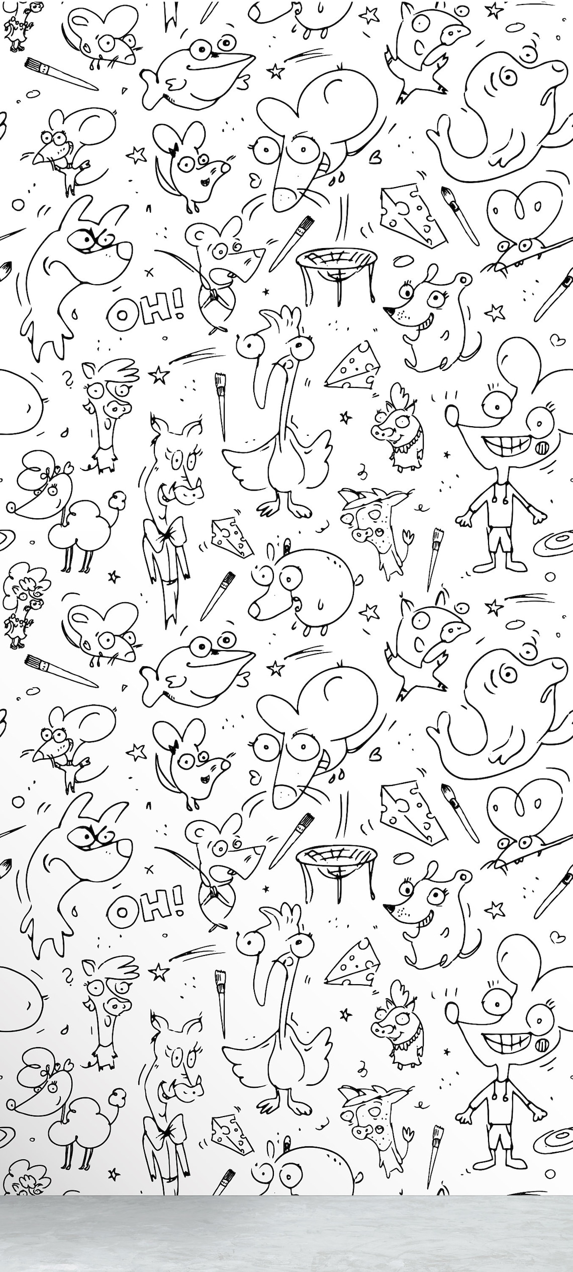Colouring Book Removable Wallpaper, Kids Room Doodles Animals Wallpaper ...