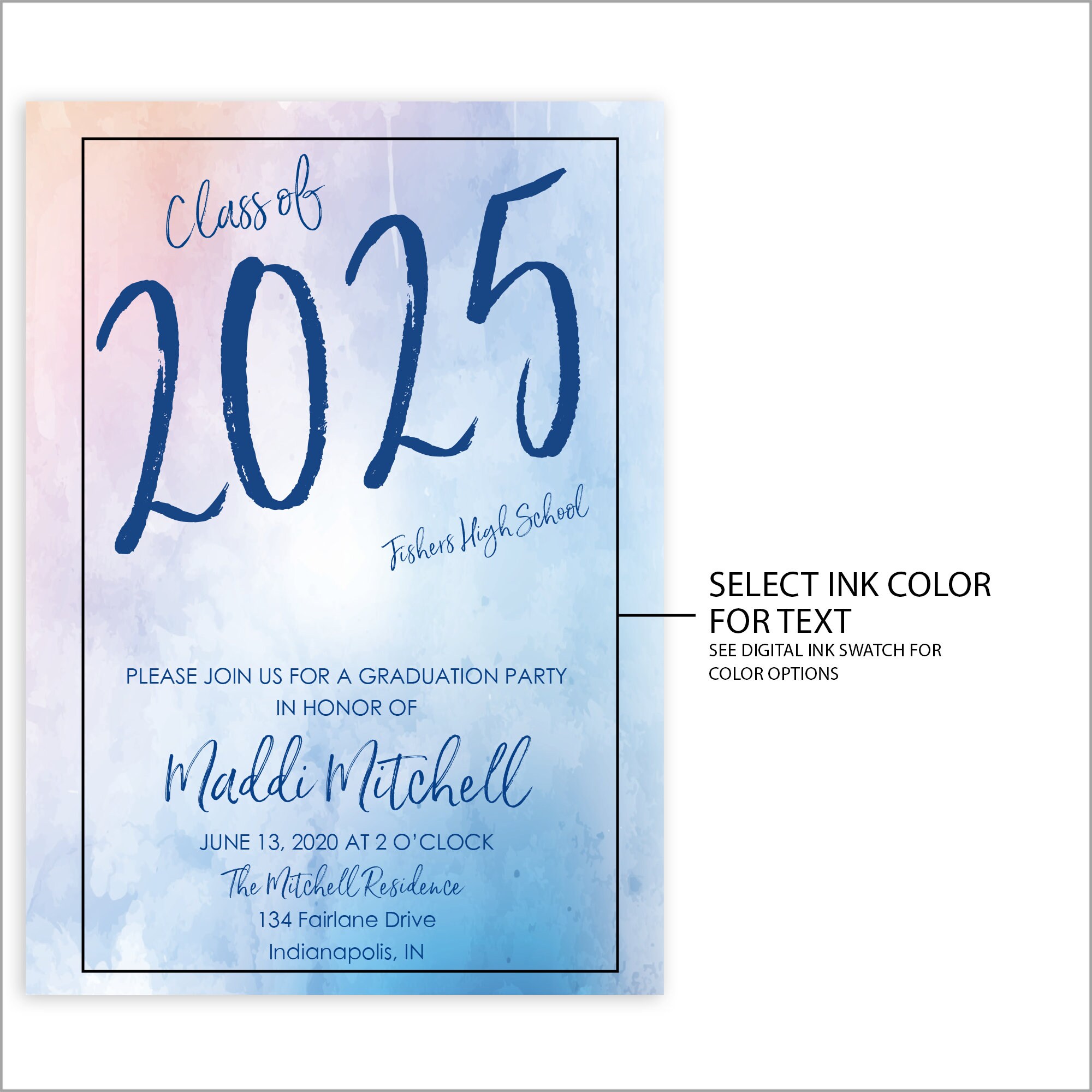 Watercolor Graduation Invite / Custom Cards / Grad Announcement / 4125 ...