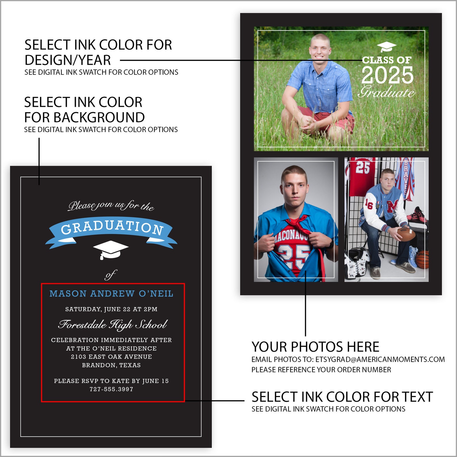 Graduation Invite Custom Photo Cards / Grad Announcement / 4277 - Etsy