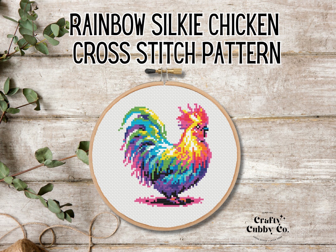 Rainbow Silkie Chicken Cross Stitch Pattern PDF | Cute Animal ...