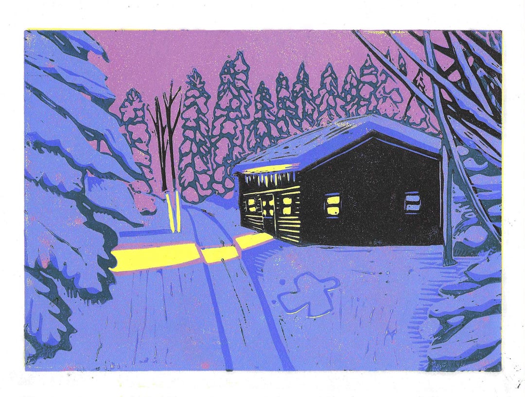 Winter Cabin Print - Etsy