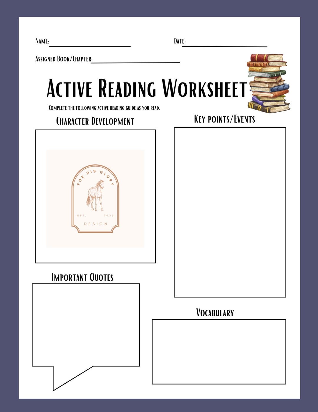 Active Reading Worksheet School Kids Printable PNG - Etsy