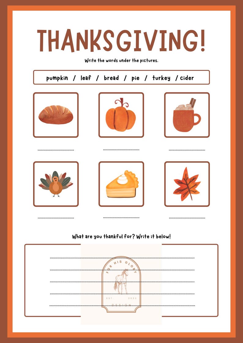 Thanksgiving Printable Worksheet for Kids Vocabulary Writing PNG - Etsy