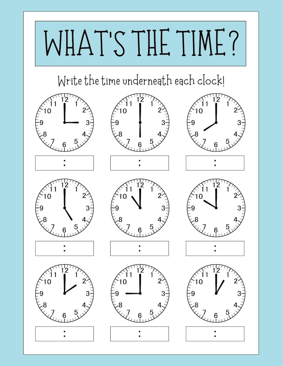 Clock Practice Telling Time Practice for Kids Printable PNG - Etsy