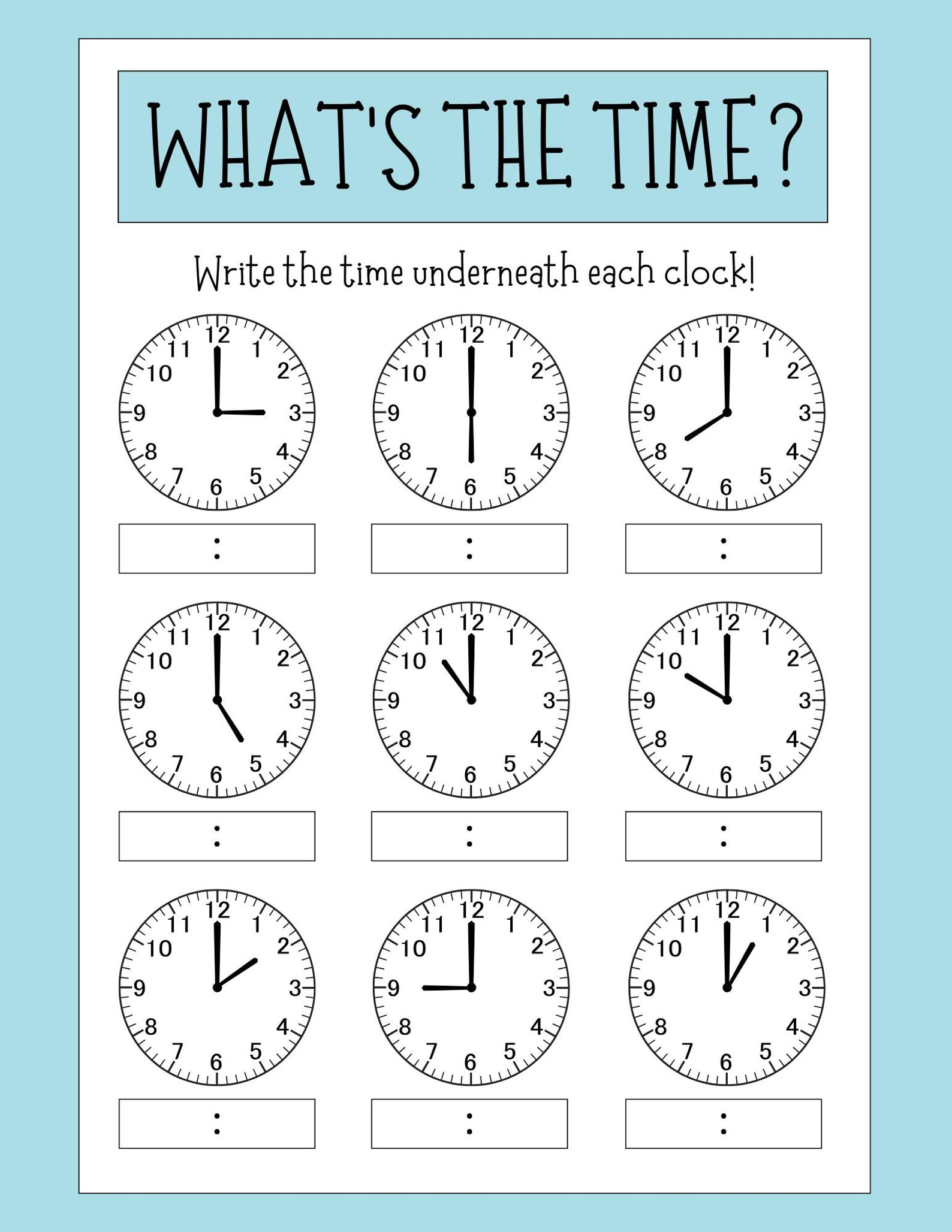 Clock Practice Telling Time Practice for Kids Printable PNG - Etsy