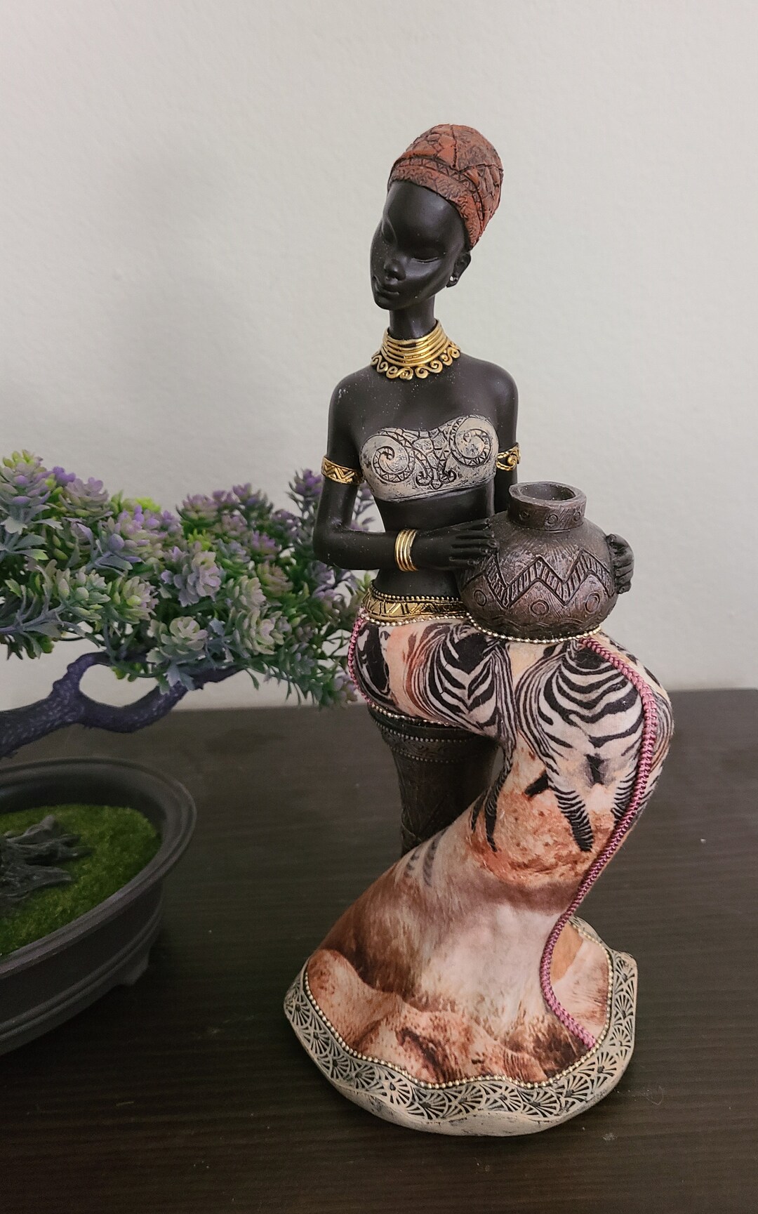 African American Lady Statue With Fabric Dress Sculpture Figurine ...