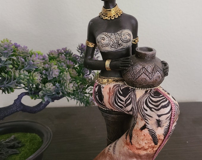 African American Lady Statue With Fabric Dress Sculpture Figurine ...