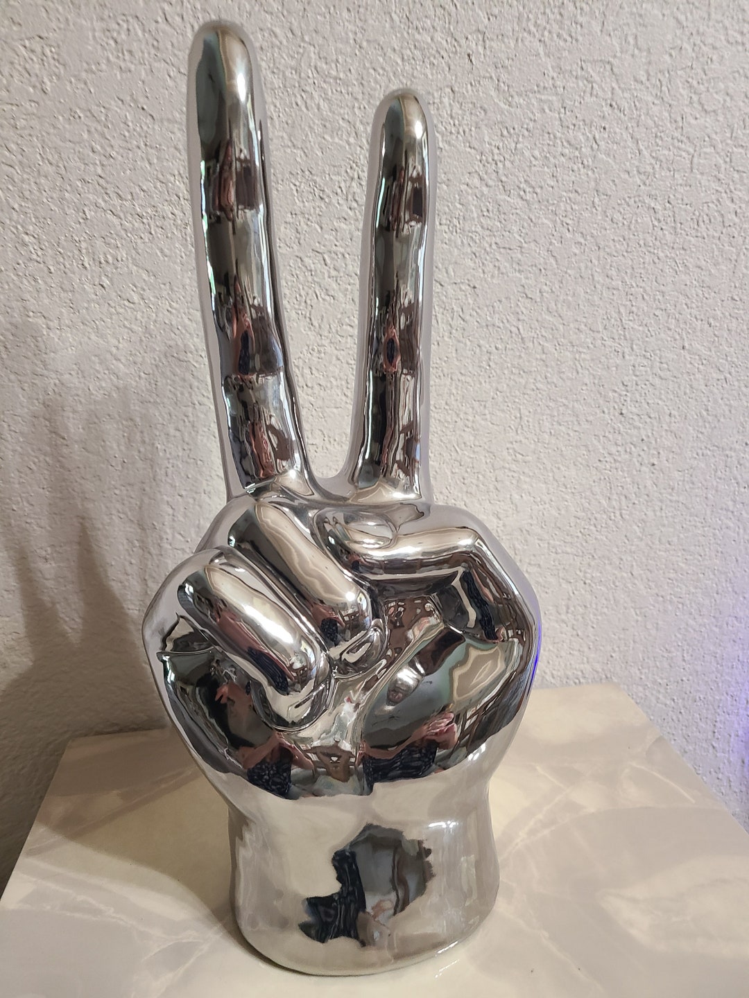 Peace Sign Finger Statue Electro Plated Silver Large Table Piece 14.5 ...