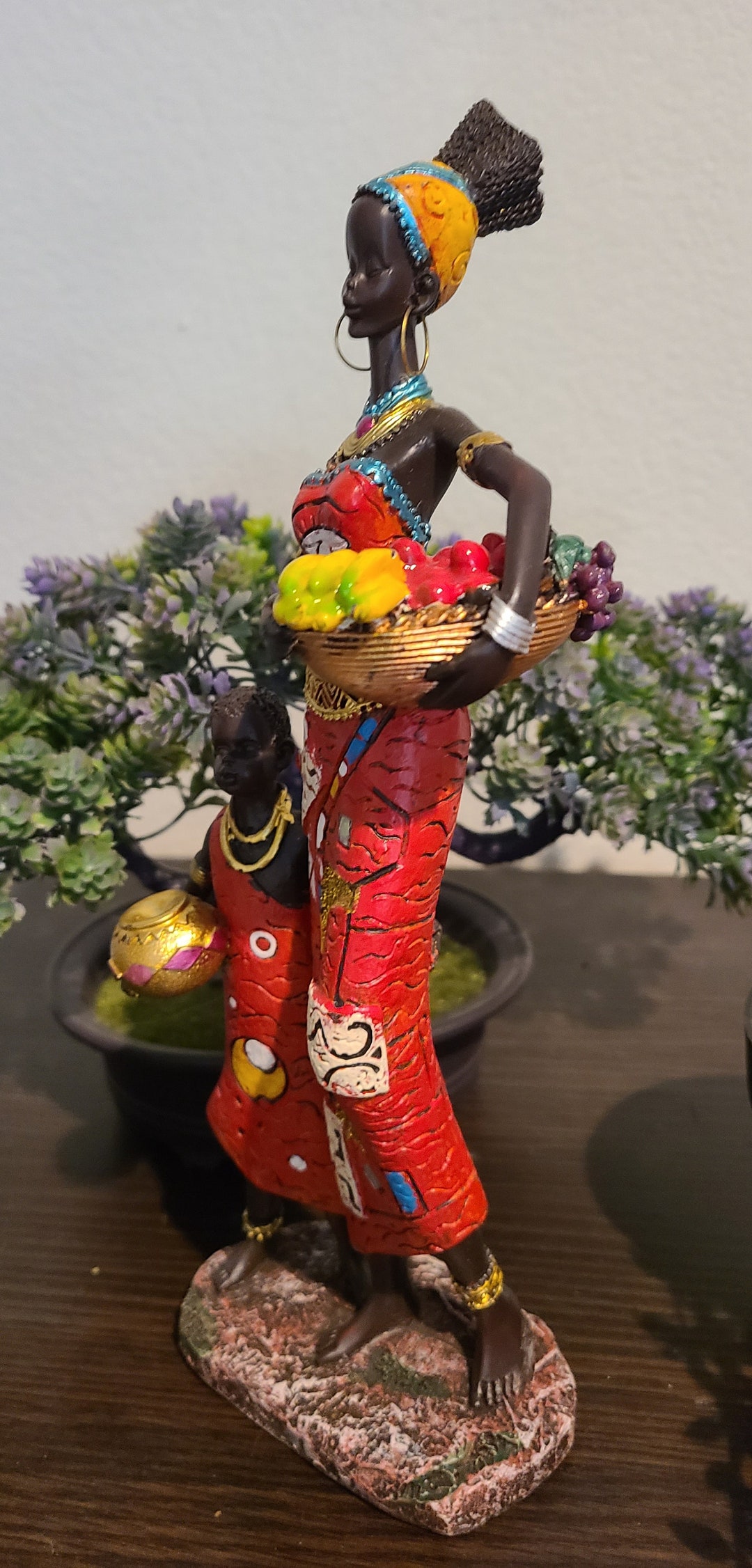 Red Dress African American Statue Woman With Boy Child Sculpture ...