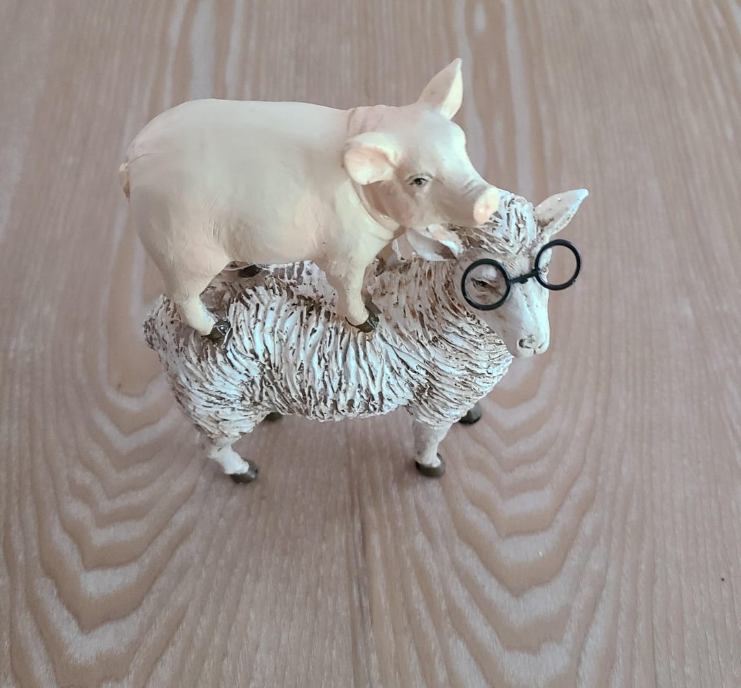 Pig Standing on Sheep Wearing Reading Glasses Home Decoration Office ...