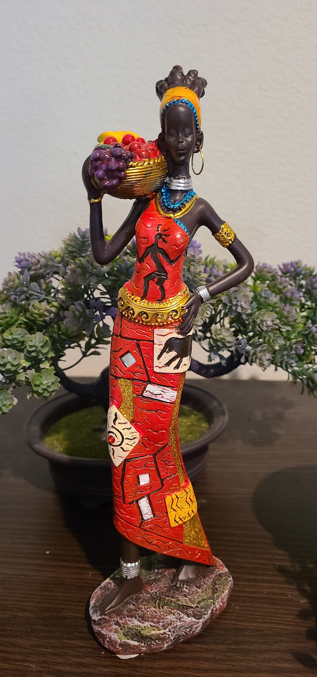 Red Dress African American Statue Woman Lady Holding Fruit Basket ...