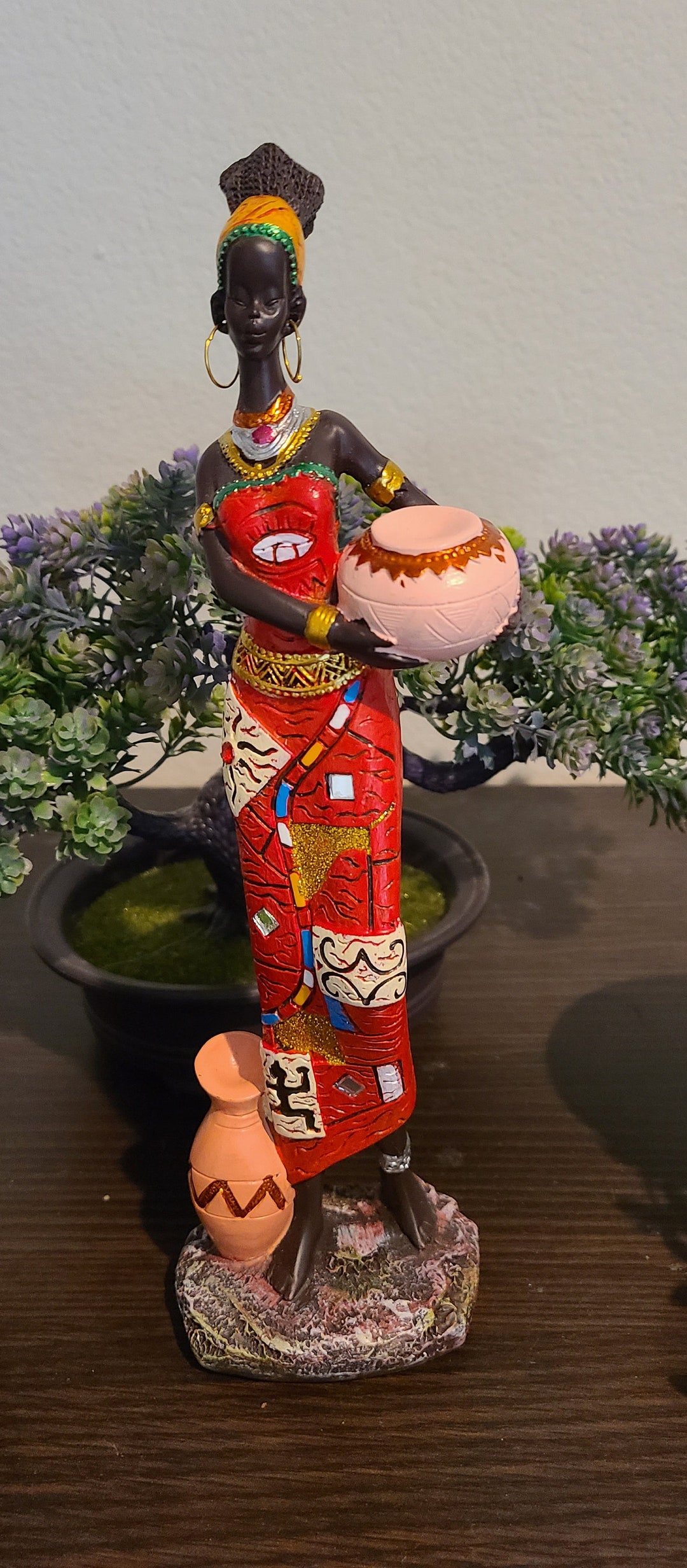Red Dress African American Statue Woman Lady Holding Pot Hand Painted ...