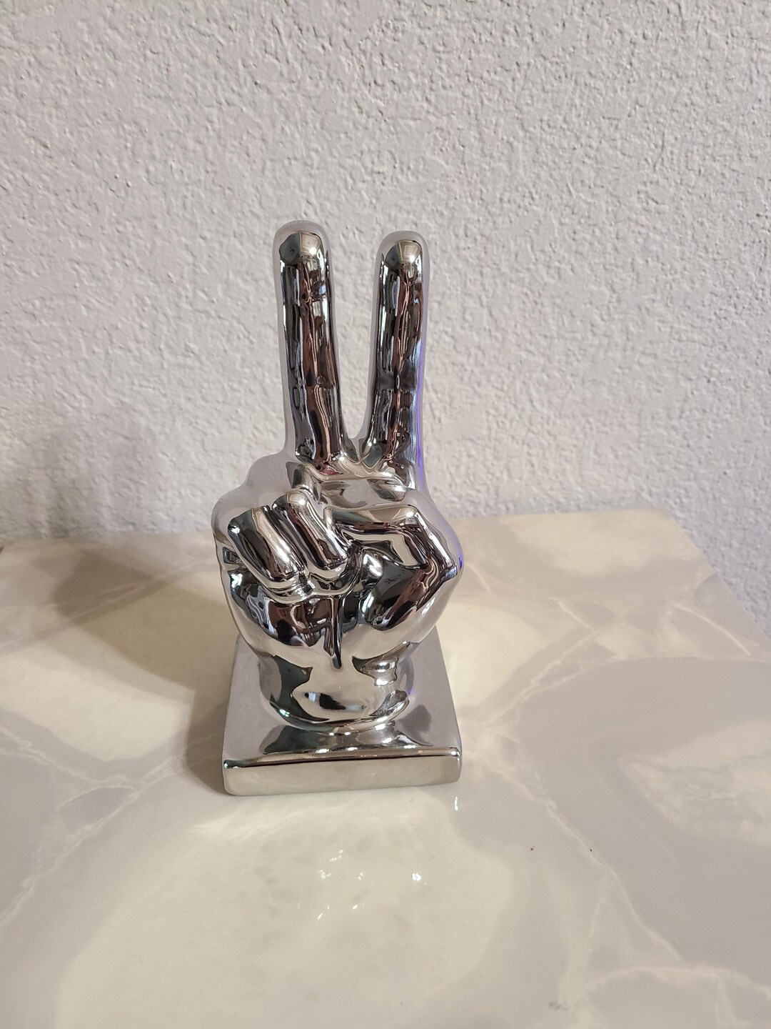 Peace Hand Sign Fingers Displayed Statue Home Decor Electro Plated ...