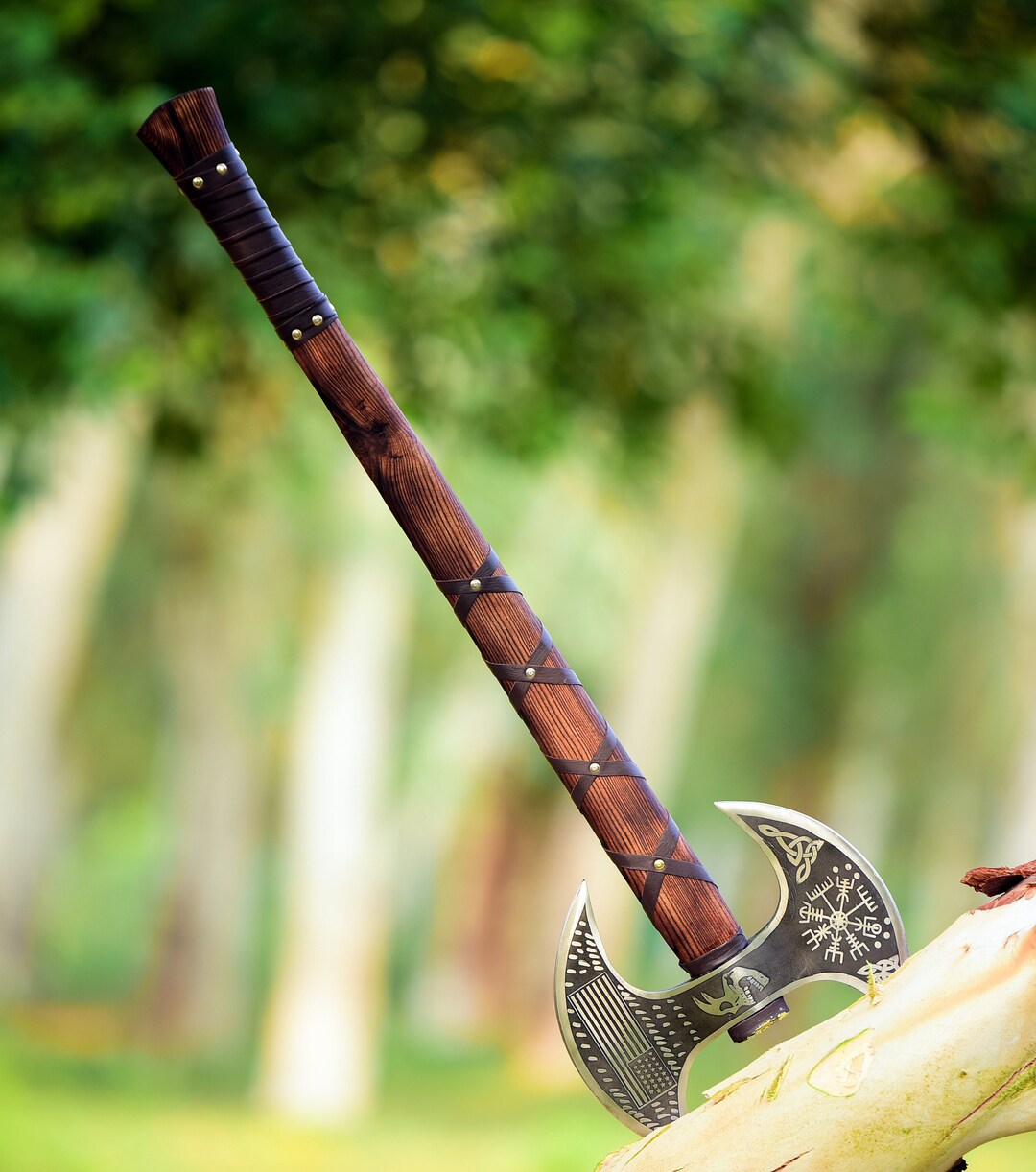 Helm of Awe Axe, Forged Steel Double Head Axe, Medieval Viking Tomahawk ...