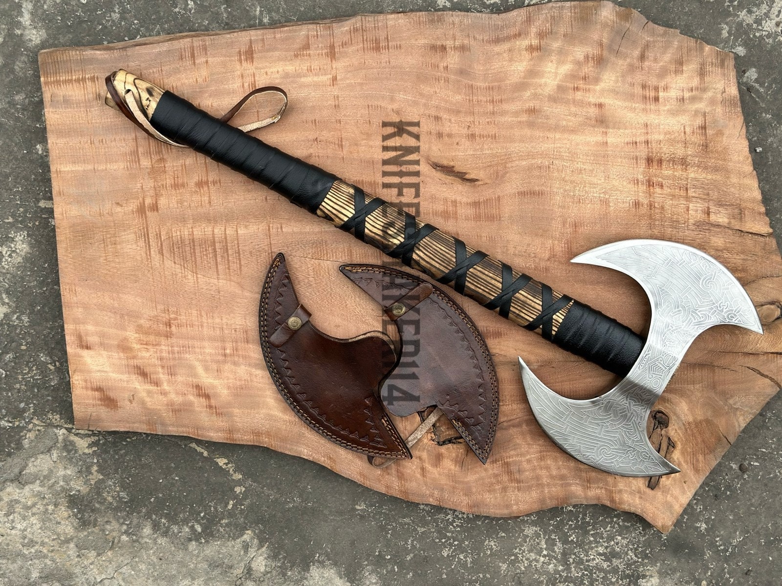 Helm of Awe Axe, Forged Steel Double Head Axe, Medieval Viking Tomahawk ...