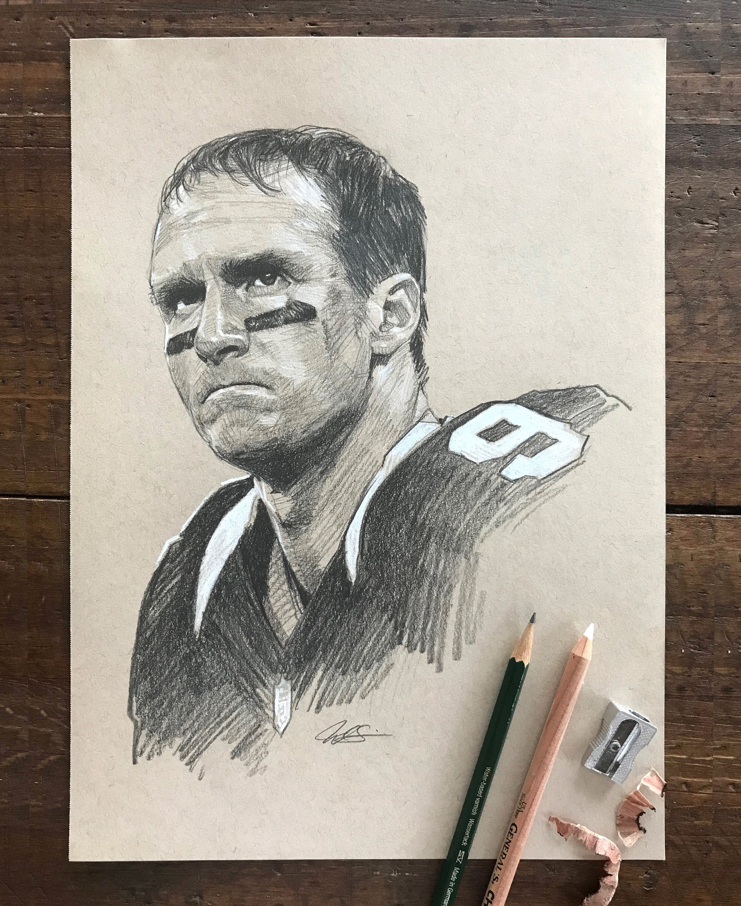 DREW BREES DRAWING | Drew Brees New Orleans Saints Original Artwork ...