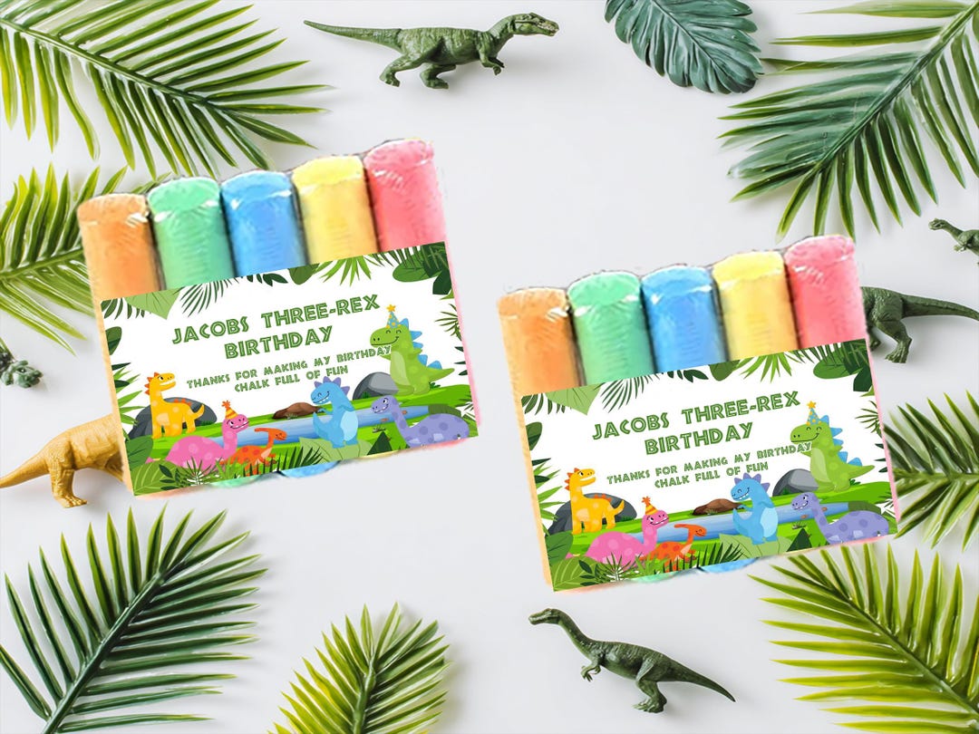 Three Rex Dino Birthday Chalk Favors | Custom Kids Party Favor ...