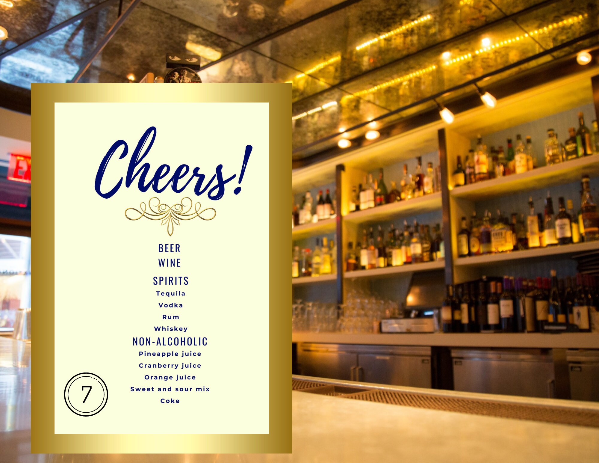 Bar Menu Signs for Weddings and Events, Custom, Ivory, Navy, Greenery ...