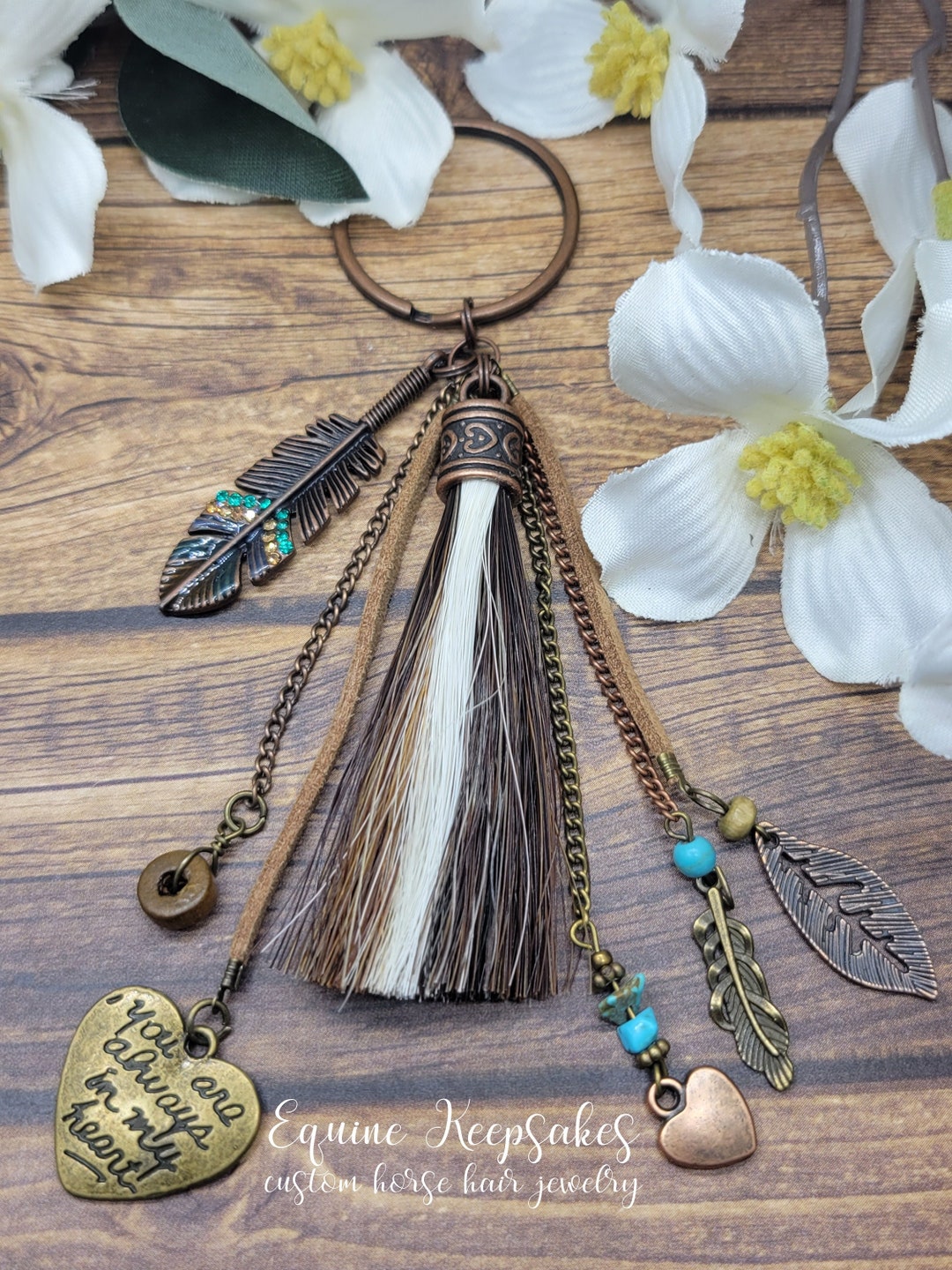 Tassel Horse Hair Key Chain With Mixed Metal and Leather Cord Charm Set ...