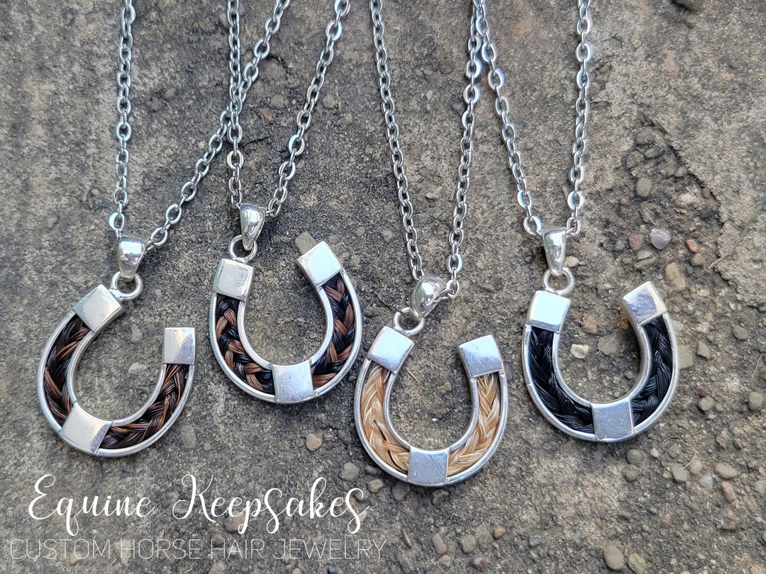 Braided Horseshoe Horse Hair Charm Necklace Sterling Silver ...