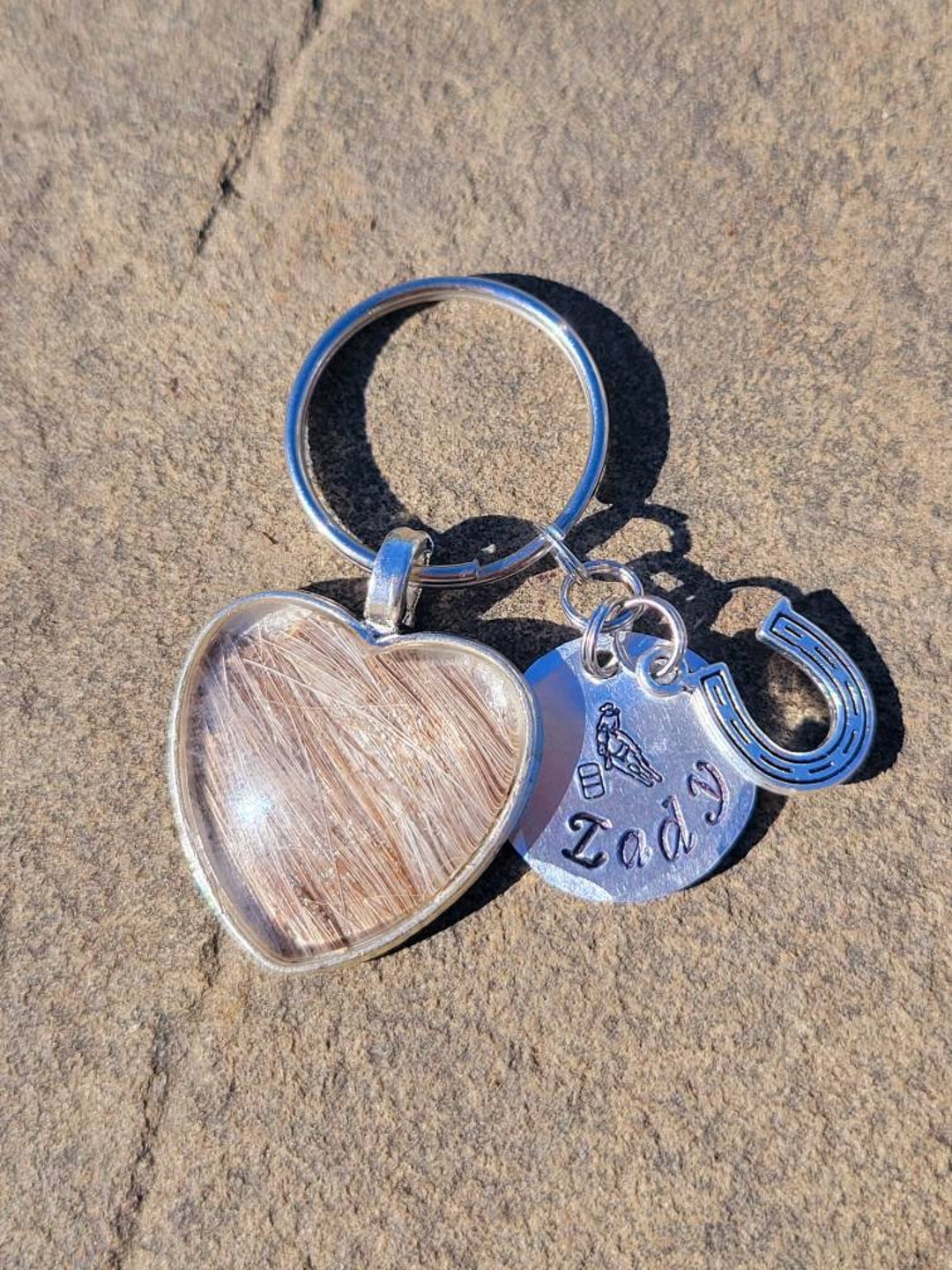 Heart Shaped Horse Hair Key Chain With Custom Barrel Racing Barrel ...