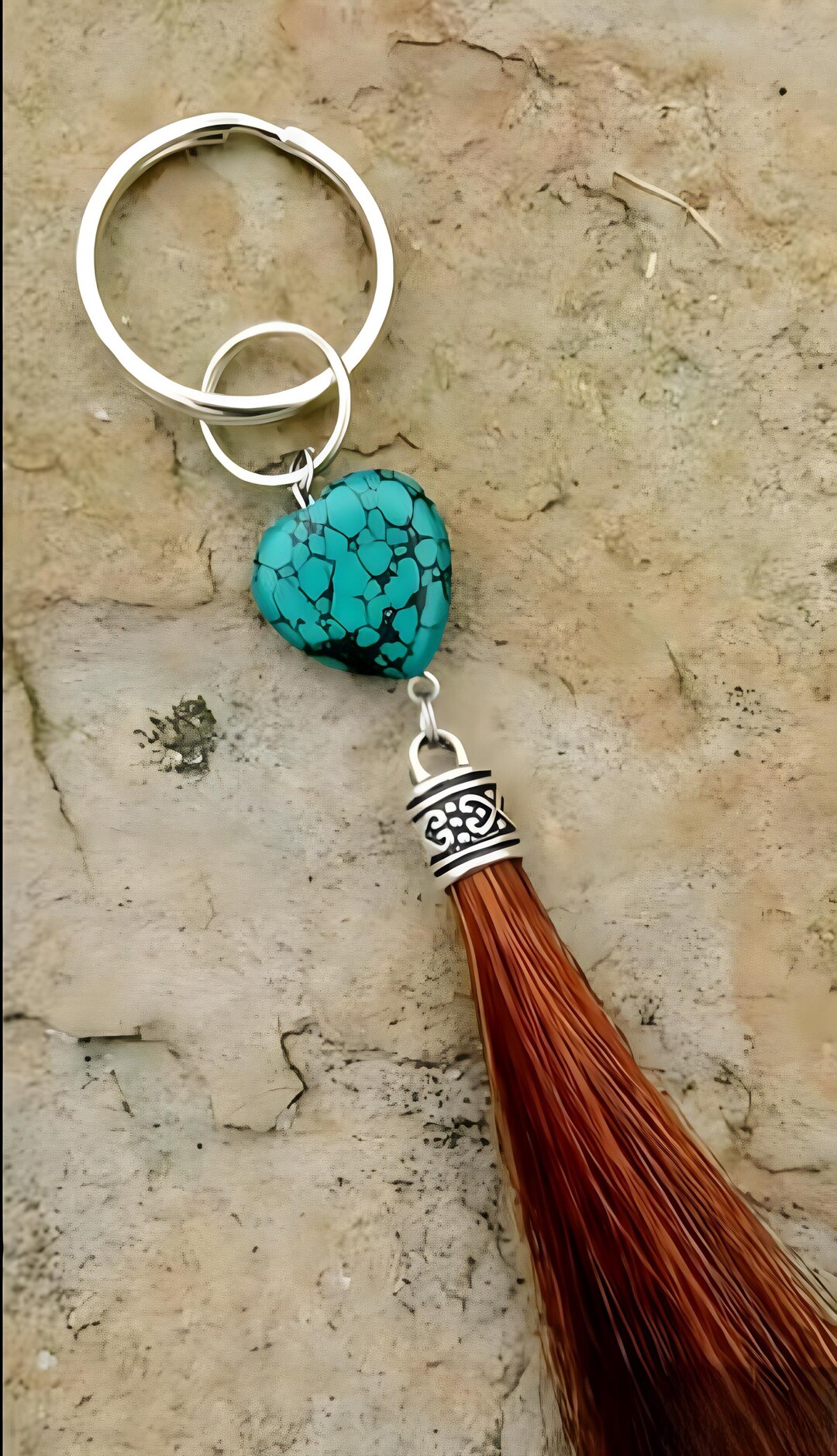Tassel Horse Hair Key Chain With Turquoise Heart by Equine Keepsakes - Etsy