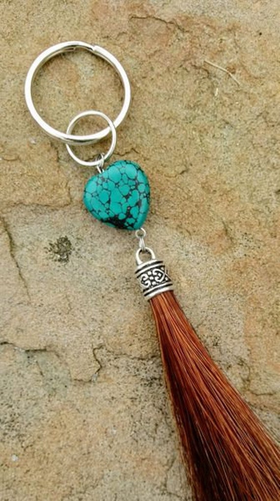 Tassel Horse Hair Key Chain With Turquoise Heart by Equine | Etsy