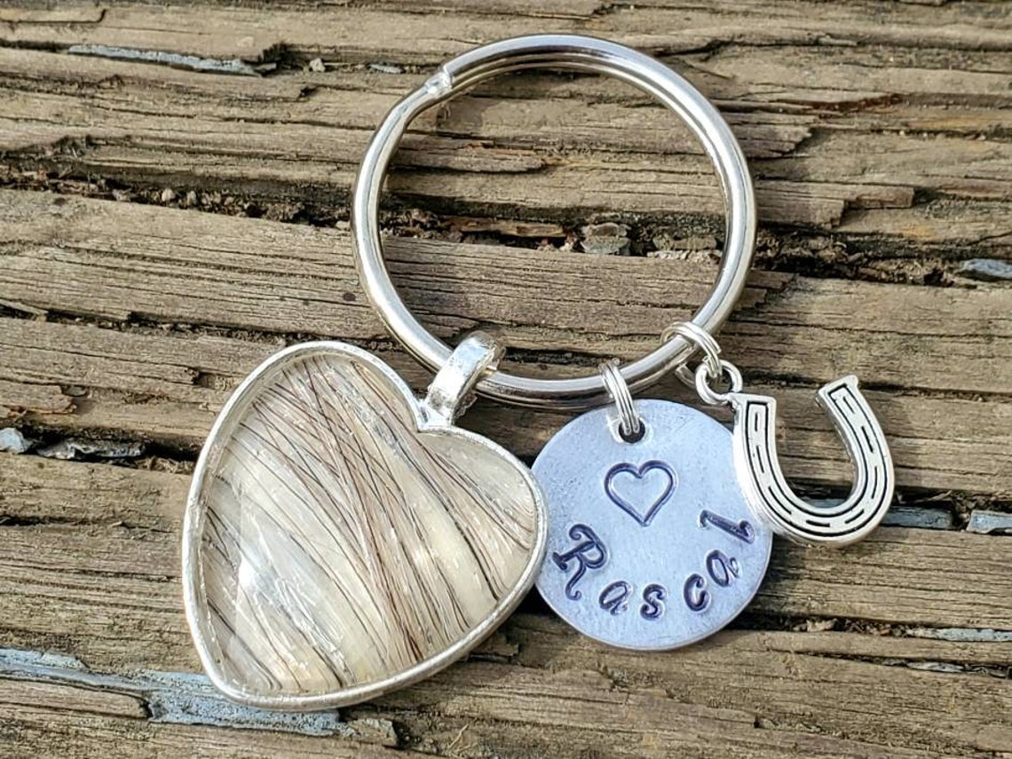 Heart Shaped Horse Hair Key Chain With Custom Name Charm and - Etsy