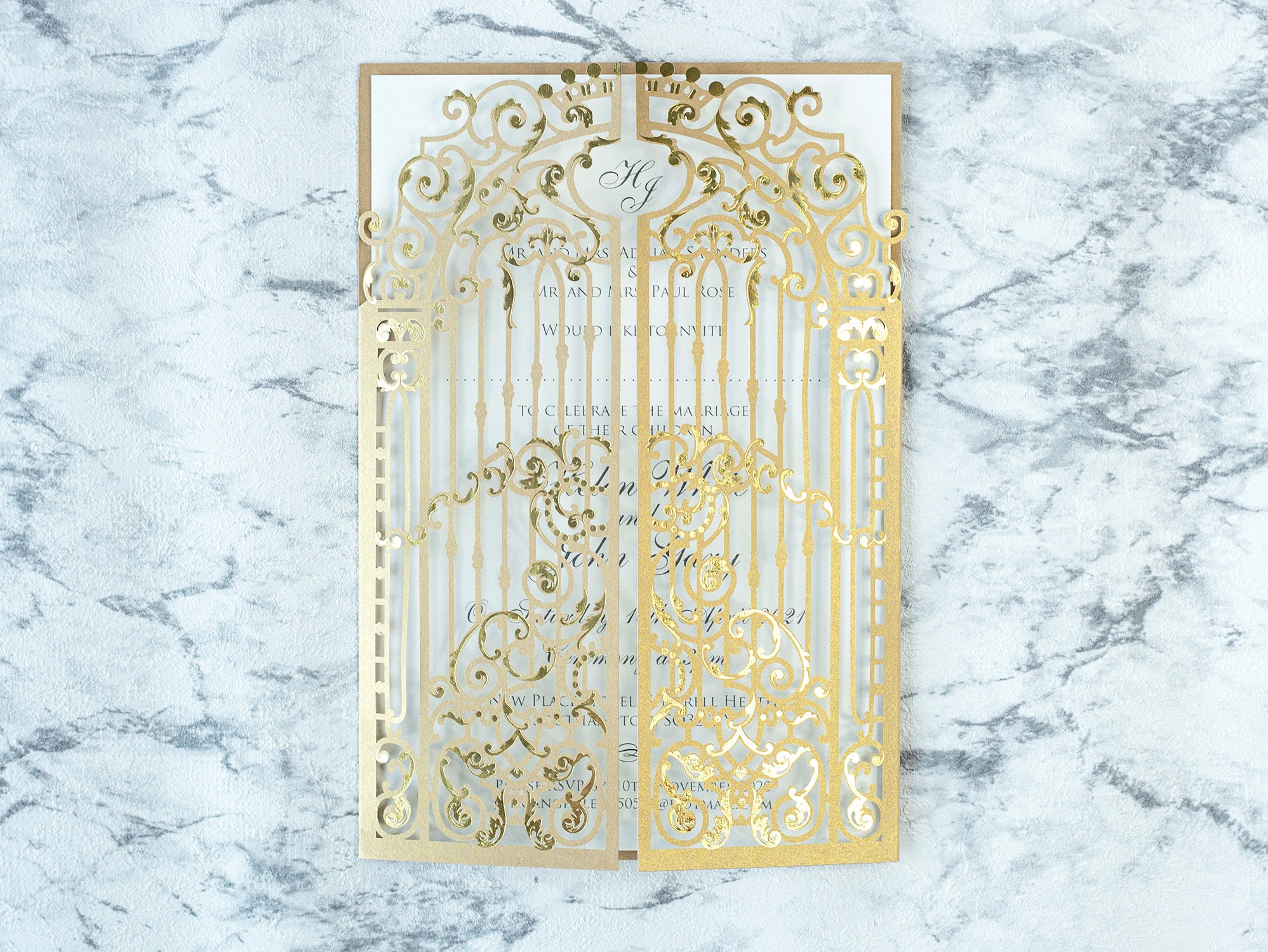 Gold invitation gate cut laser - Etsy.de