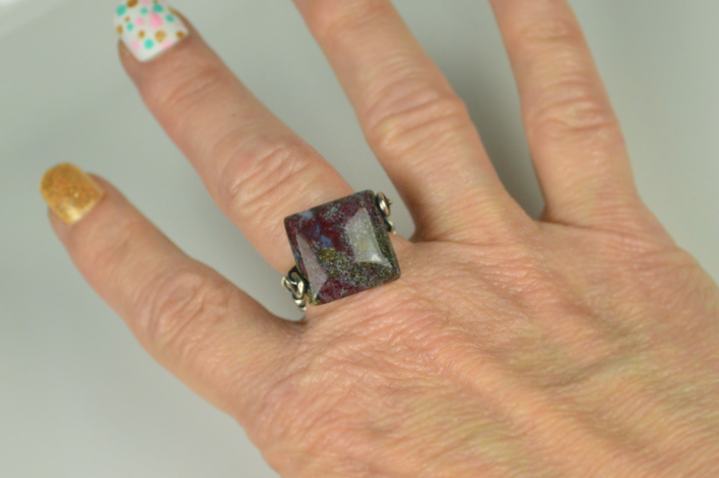 Ocean Jasper roller Coaster Ring - Etsy