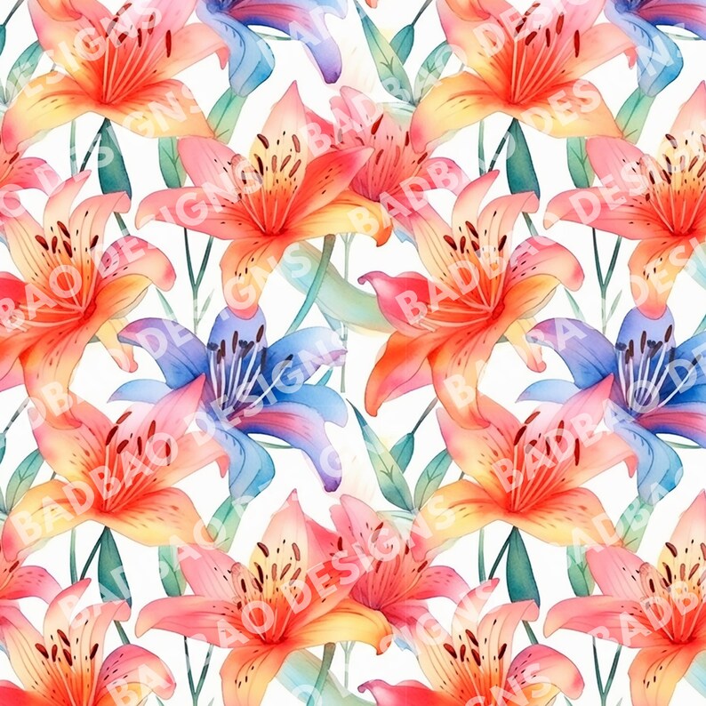 Digital Download Seamless Lily Patterns Colorful Floral - Etsy