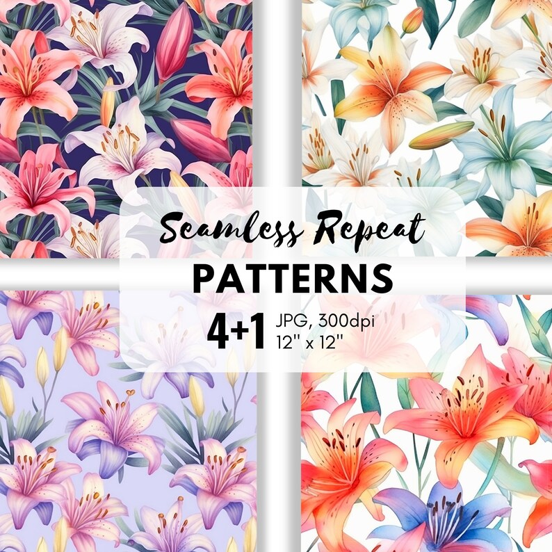 Digital Download Seamless Lily Patterns Colorful Floral - Etsy