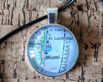 Miami Map Necklace Vintage Map Pendant Jewelry From an - Etsy