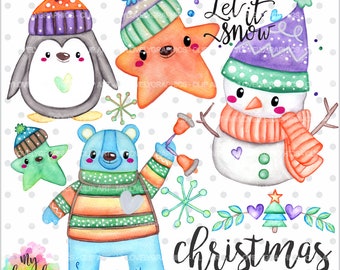 Snowmen Clip art and Digital paper set | Etsy