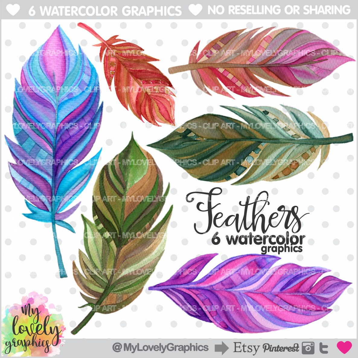 Feather Clipart Feather Graphic COMMERCIAL USE Watercolor | Etsy