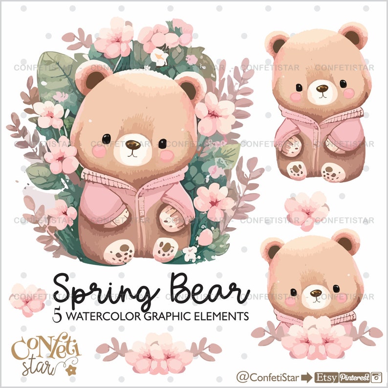 Spring Bear Clipart Bear Clipart Bear Nursery Art Spring - Etsy