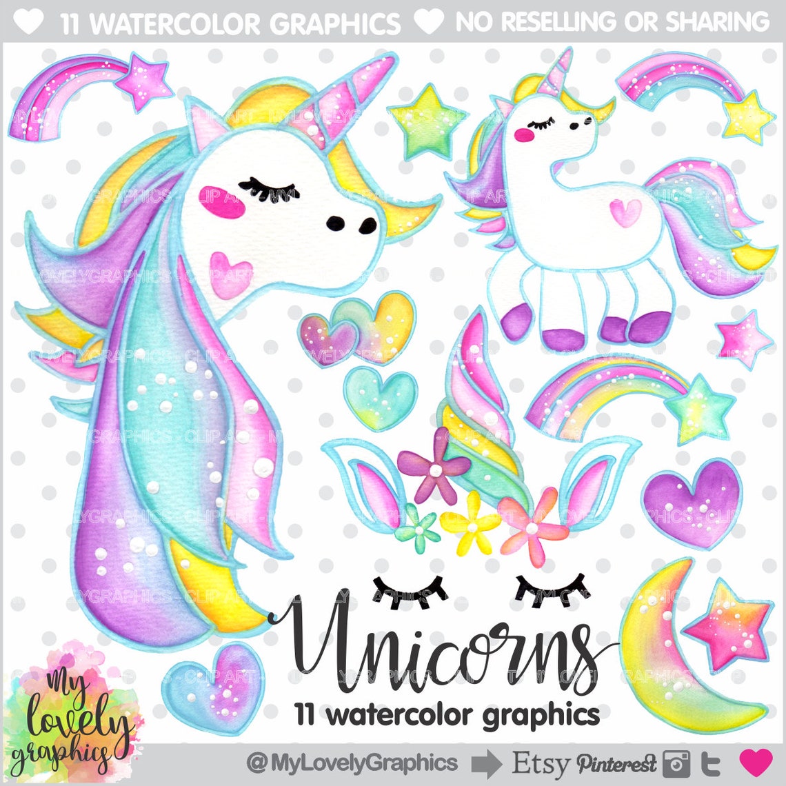 Unicorn Clipart Unicorn Graphic COMMERCIAL USE Kawaii - Etsy