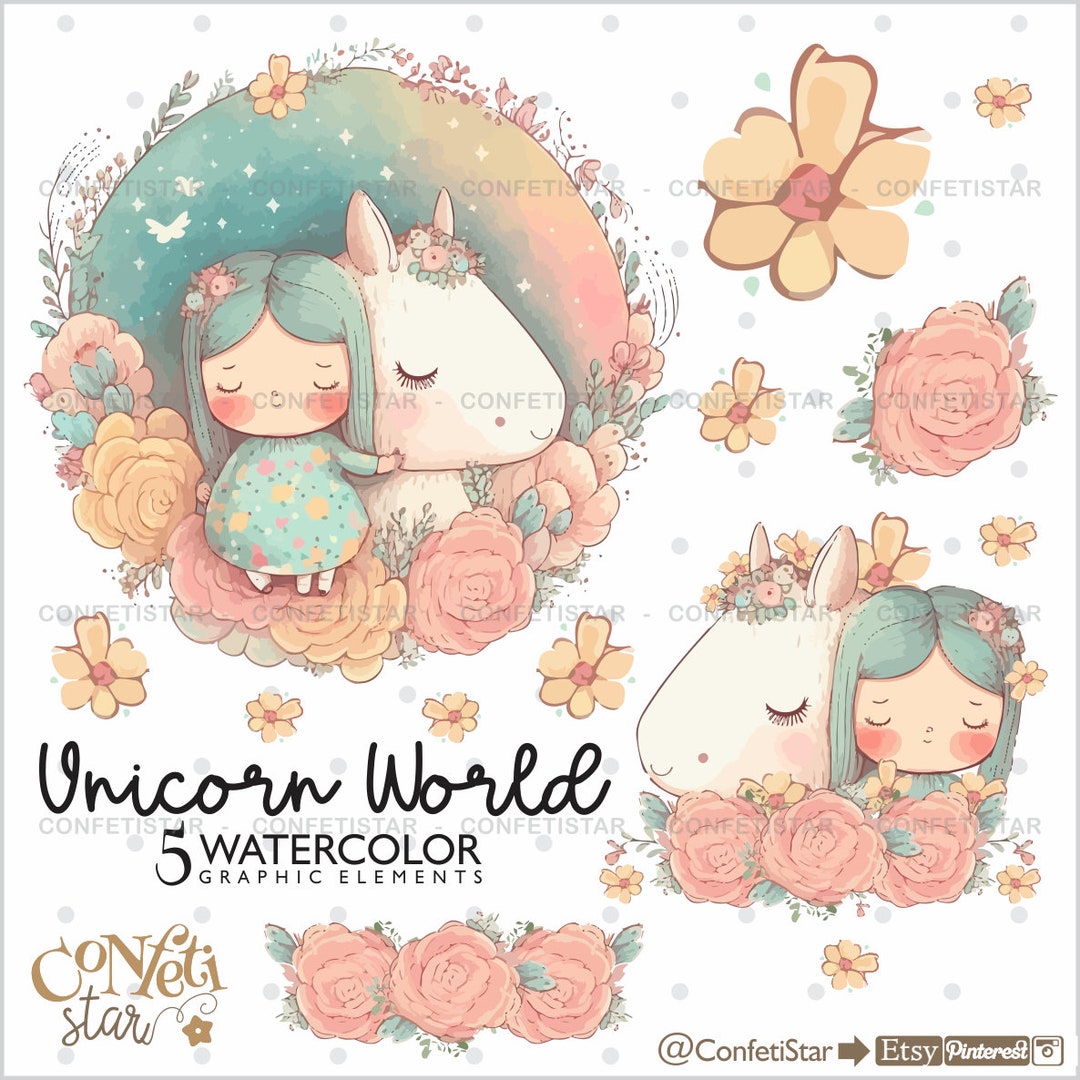 Unicorn Clipart, Girl With Unicorn, Unicorn Frame, Floral Wreath ...