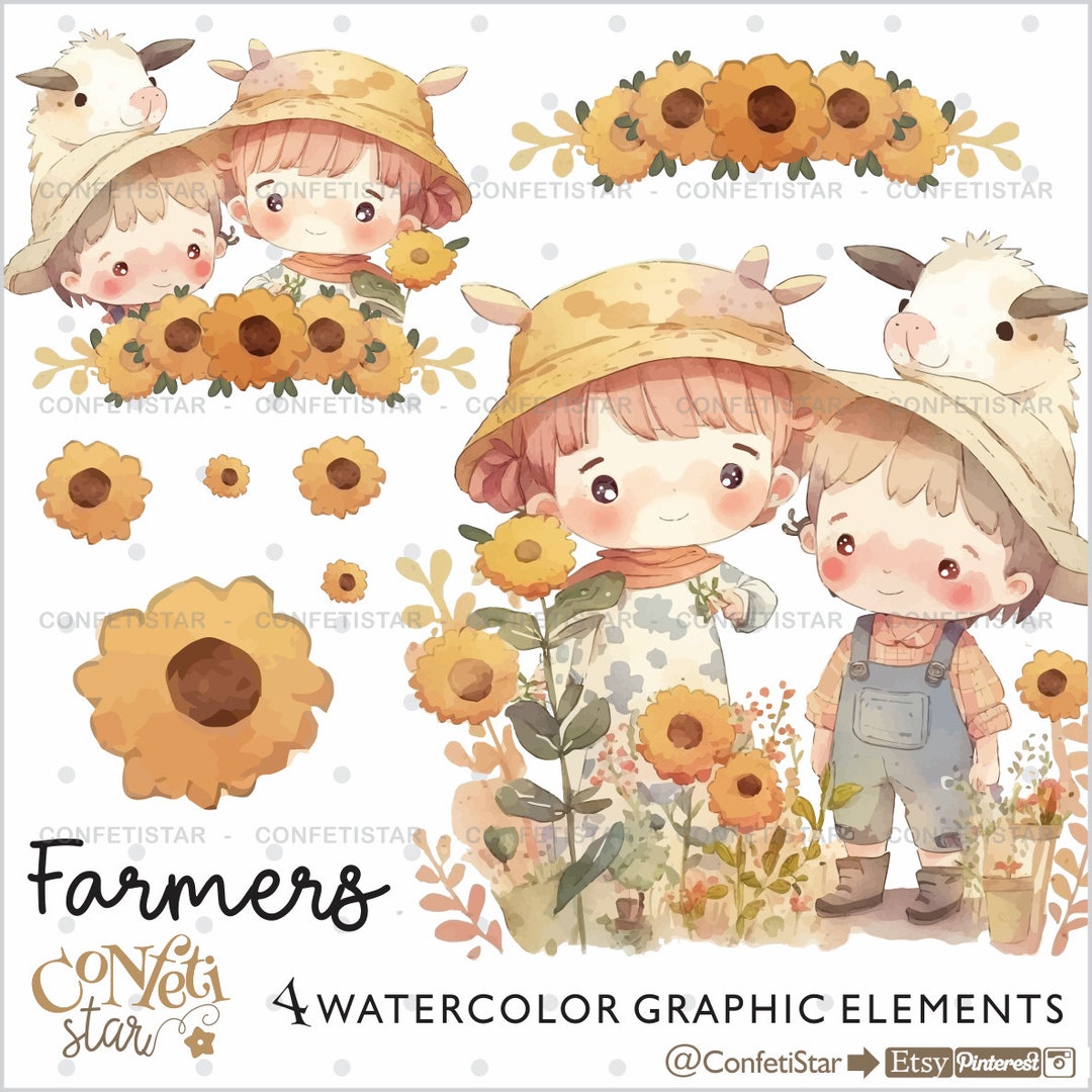 Watercolor Farmers Clipart, Farmers Clipart, Family Clipart, Family PNG ...