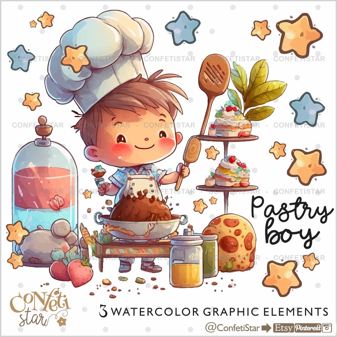 Watercolor Bakery Clipart, Baker Boy Clipart, Baking Boy Clipart, Boy ...