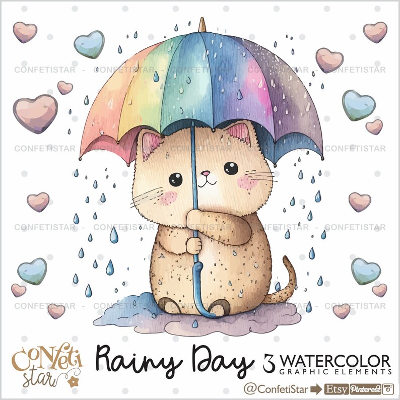Cat Clipart Rainy Day Clipart April Showers Clipart Clipart - Etsy