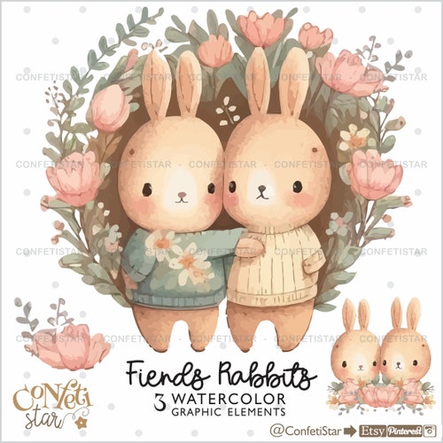 Easter Clipart Rabbits Clipart Bunnies Clipart Floral - Etsy