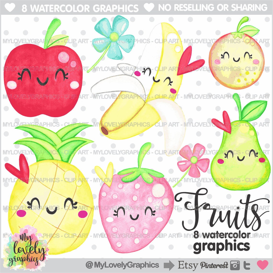 Fruit Clip Art Fruit Graphics Fruit Images COMMERCIAL USE - Etsy
